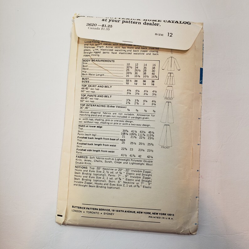 Butterick 3620 1970's Box Pleat Skirt Pattern 1970's - Etsy