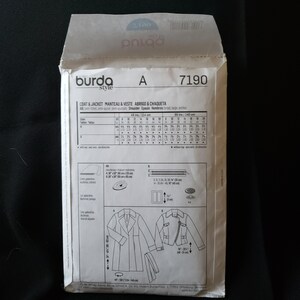 Burda 7190 Sewing Pattern for Coat and Jacket, Uncut FF , Sizes 8-20 ...