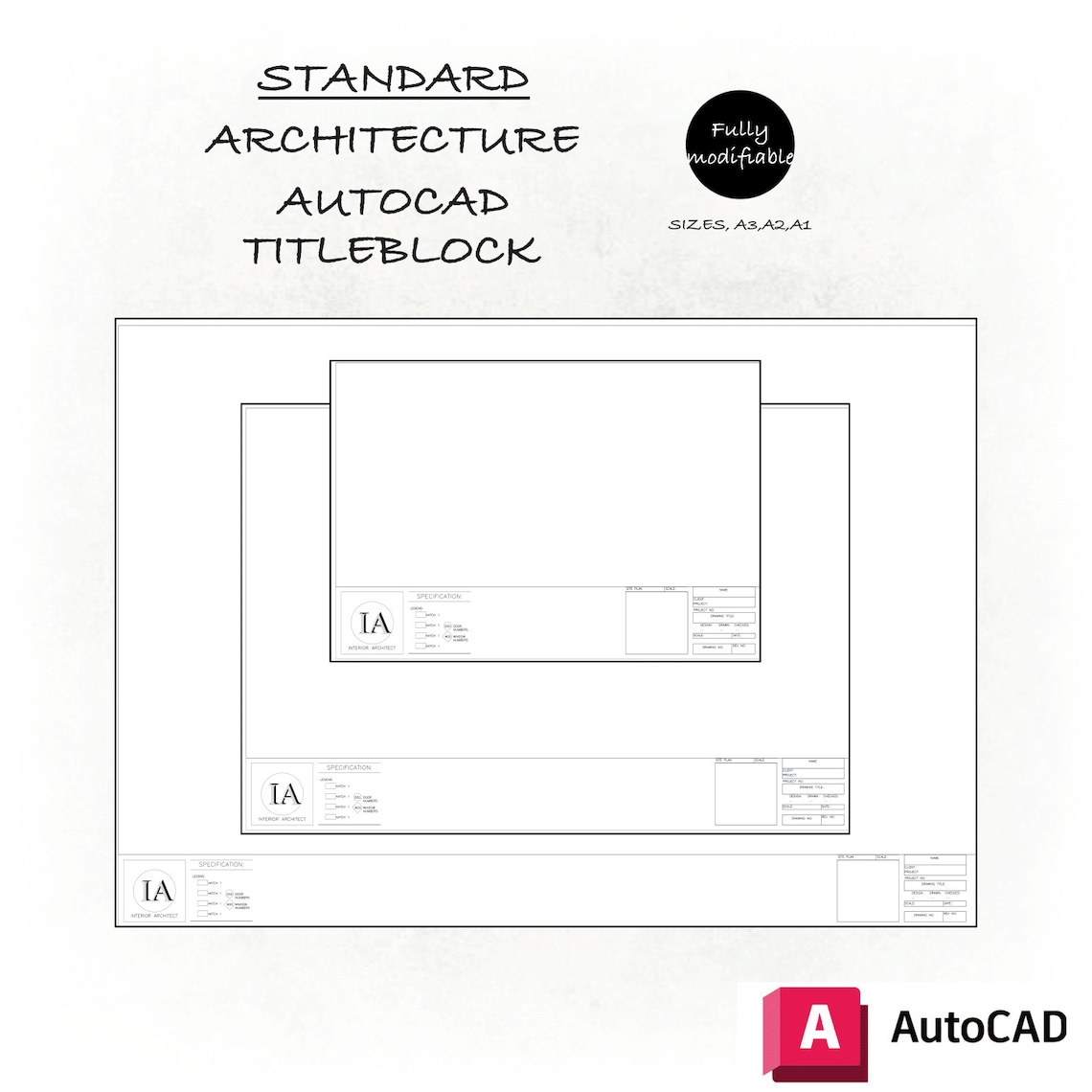 STANDARD Architectural Title Block Templates horizontal Sizes A1, A2 ...