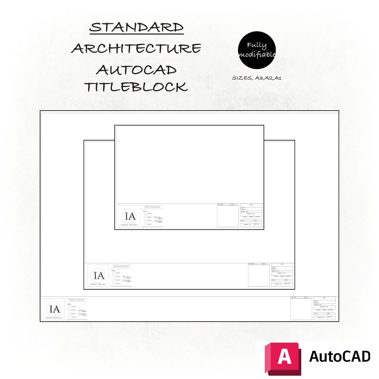 STANDARD Architectural Title Block Templates horizontal Sizes A1, A2 ...