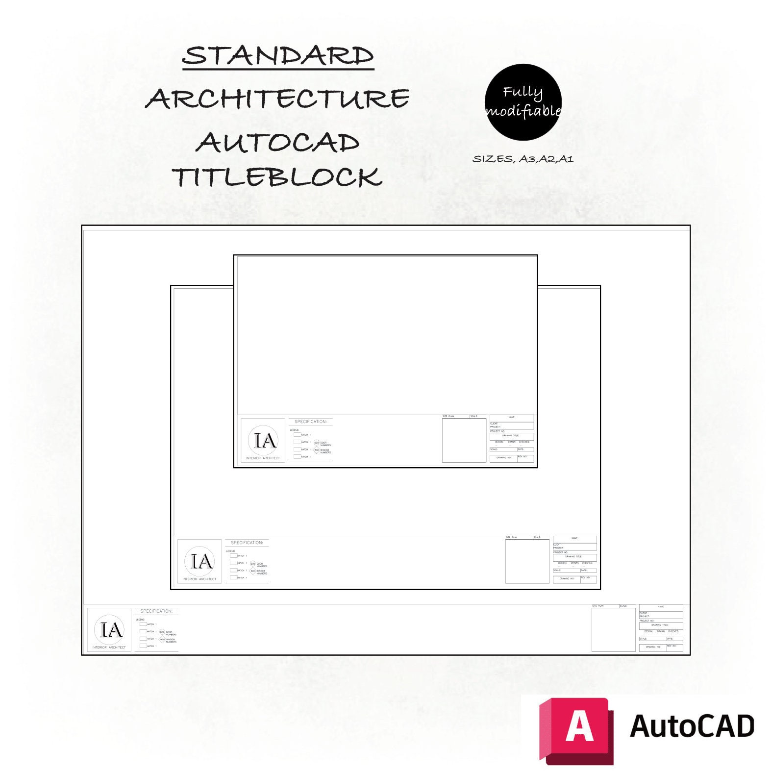 STANDARD Architectural Title Block Templates horizontal Sizes A1, A2 ...