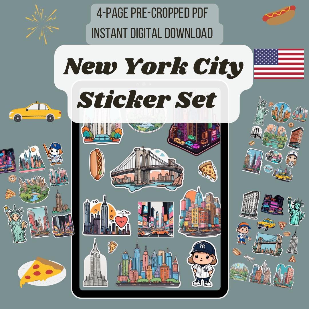 New York City Digital Stickers – 4 PDF and PNG Sheets | Pre-cropped ...