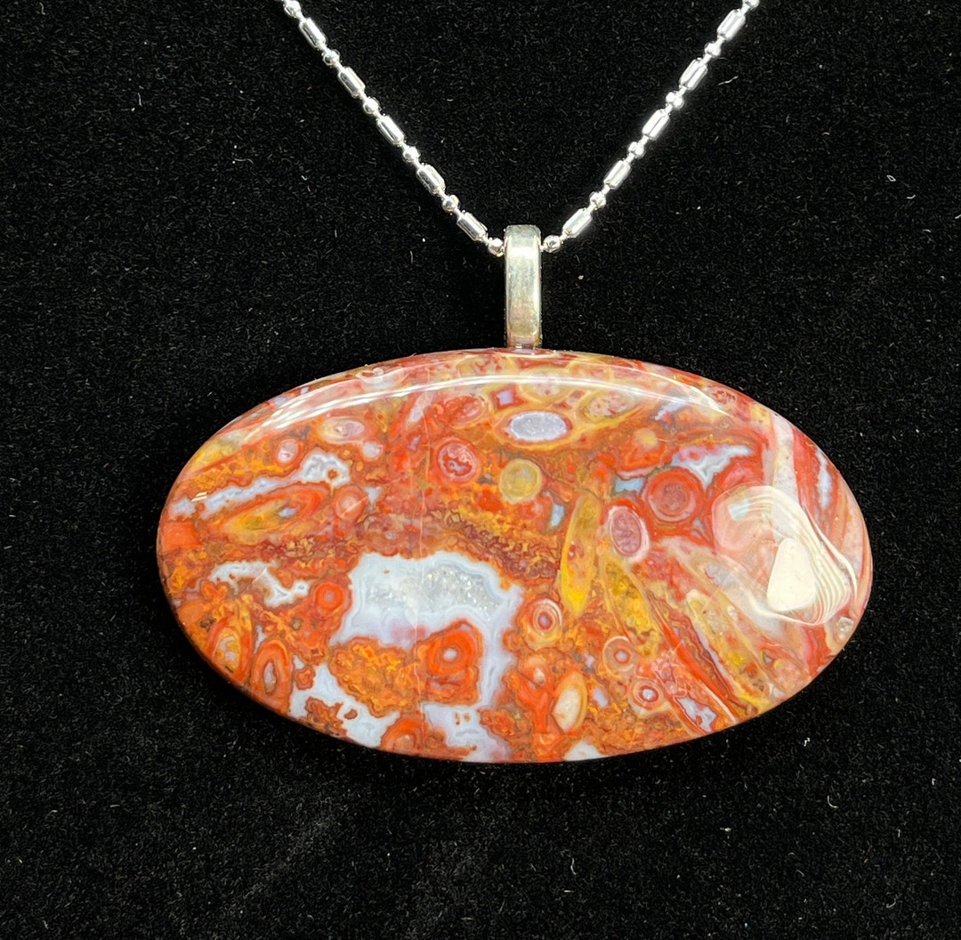 Red Palm Root Agate Oval Pendant With a 20'' 925 Sterling Silver Chain ...