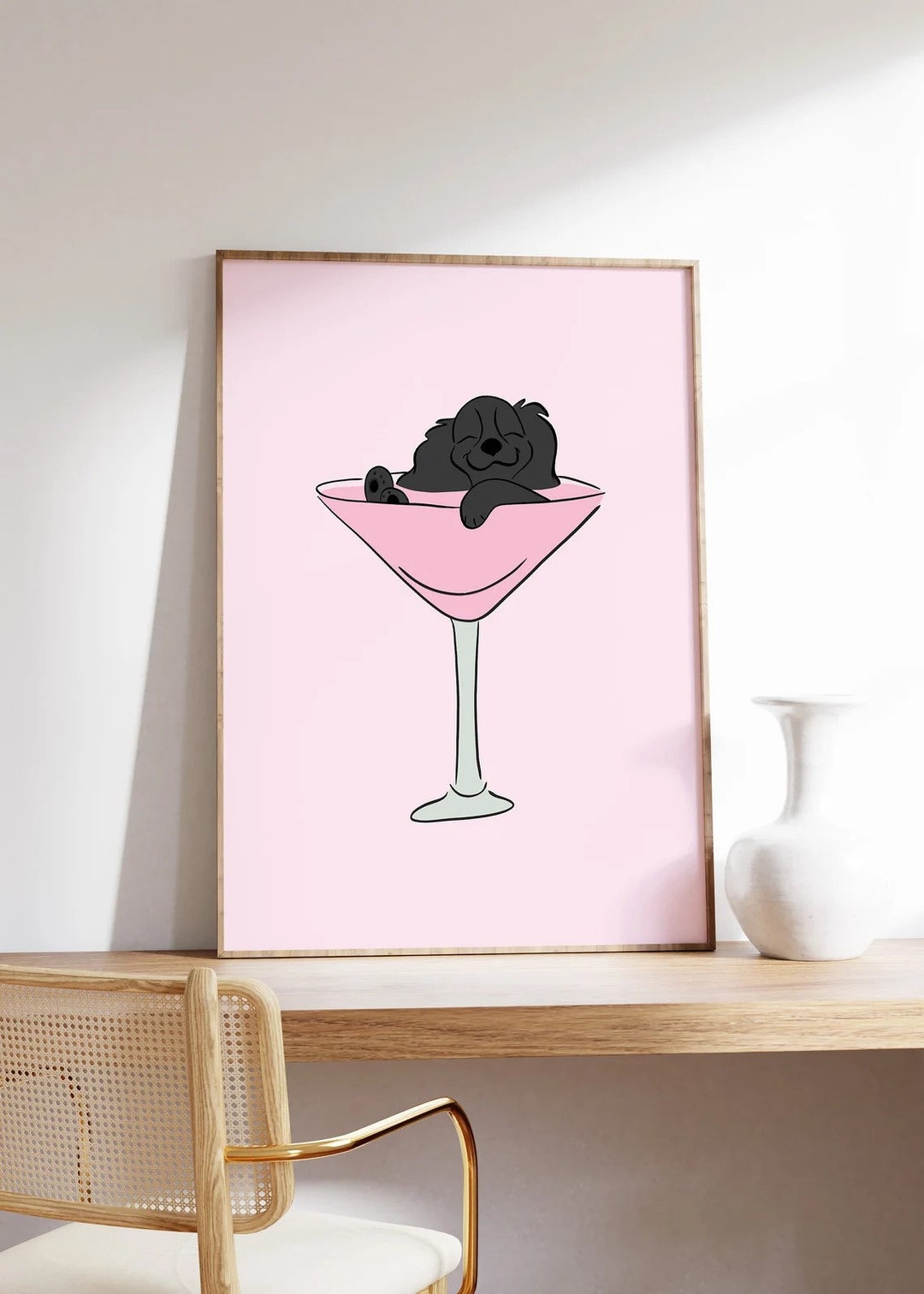 Cocker Spaniel Dog Poster, Dog Wall Art, Modern, Pop Art, Martini Glass ...