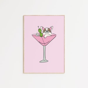Dog Art, Dog Poster, Dog Wall Art, Modern, Pop Art, Pink Dog in Martini ...