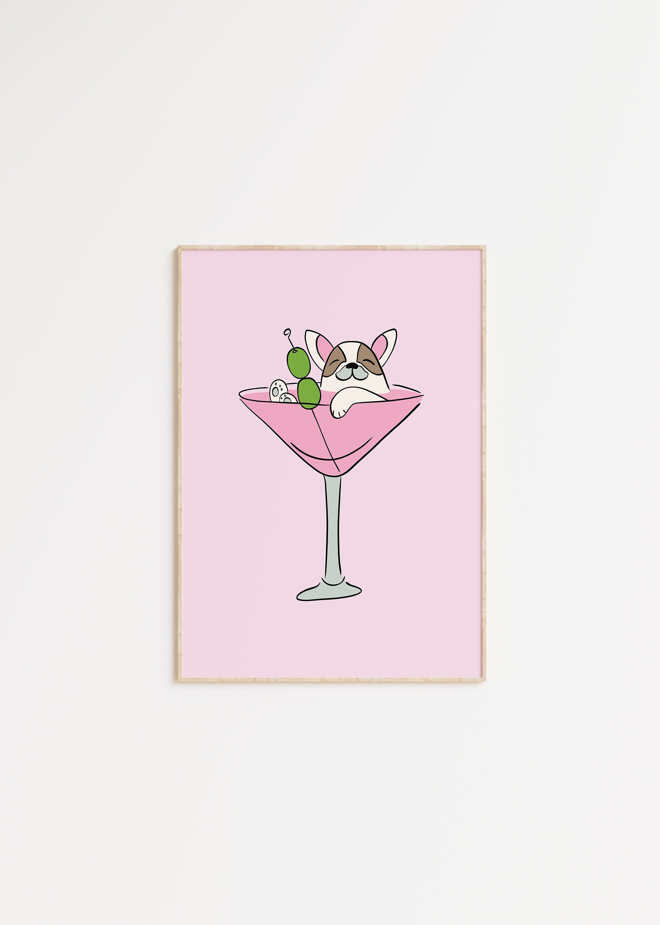 Dog Art, Dog Poster, Dog Wall Art, Modern, Pop Art, Pink Dog in Martini ...
