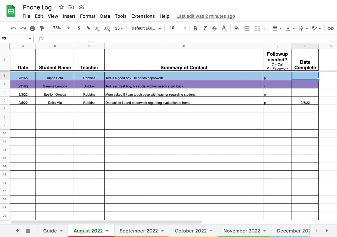 Phone Log Google Spreadsheet - Phone Call Tracker Template - Etsy