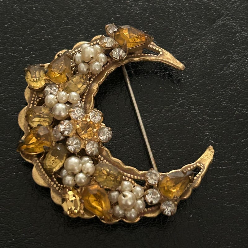 Crescent Moon Brooch - Etsy