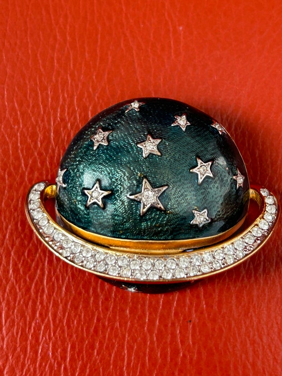 Vintage Butler & Wilson celestial Saturn green enamel… - Gem