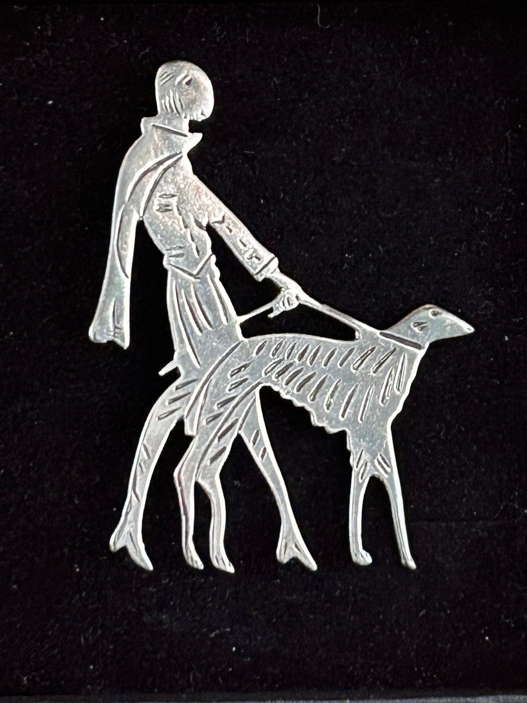 Vintage Art Deco Flapper Woman Walking Her Bozoi Greyhound Dog. 925 ...