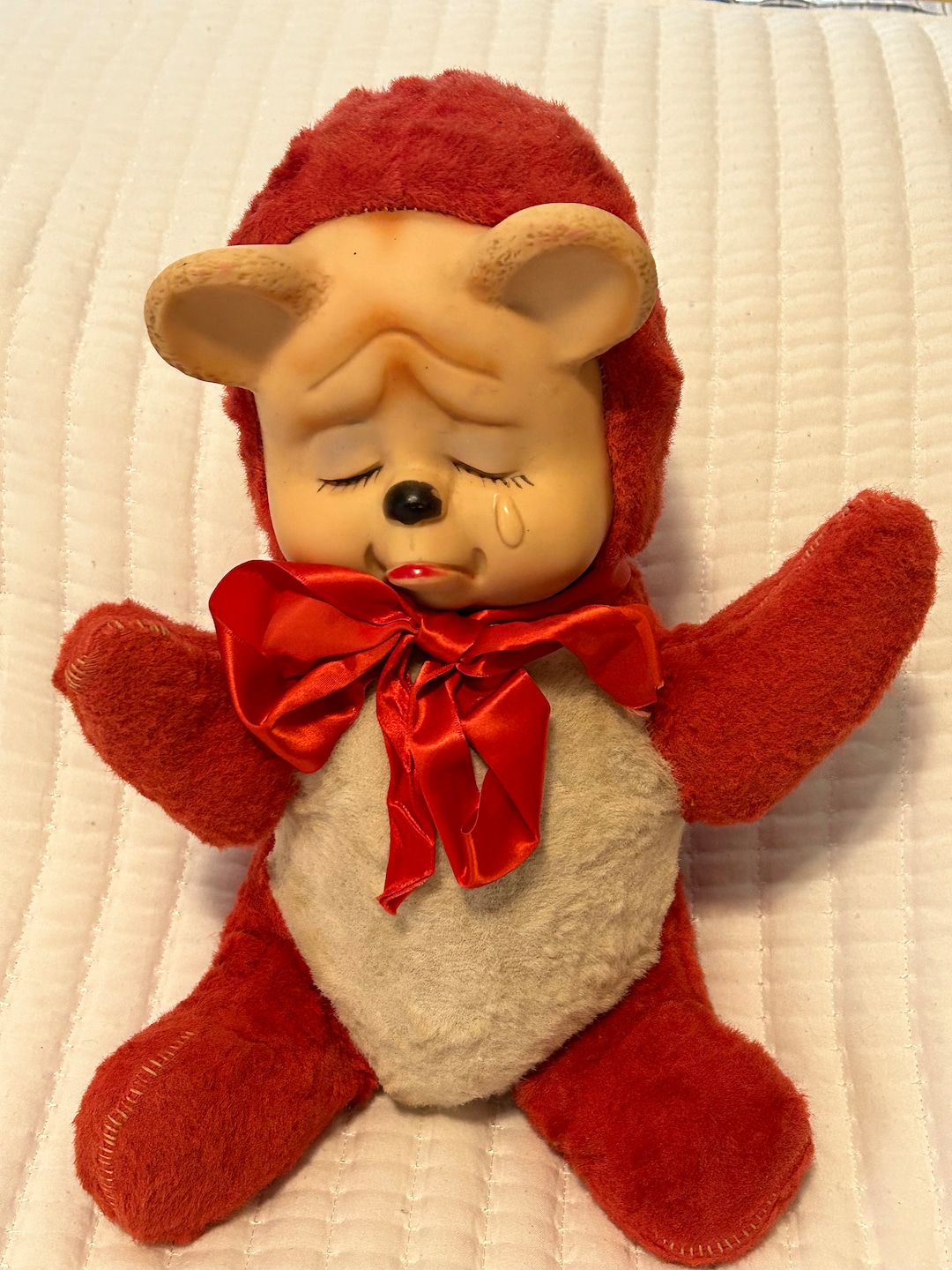 Vintage 1960 Rozel Crying Stuffed Bear. Rubber Face Bear Signed. - Etsy