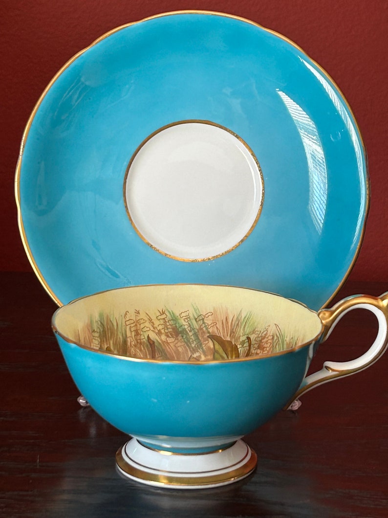 Aynsley Orchard Fruit Doris Jones Tea Cup and Saucer. Aqua Blue With ...