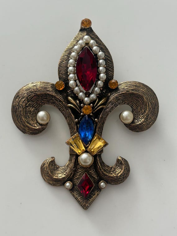 Rare vintage Weiss Fleur de lis brooch, pendant. Gold… - Gem