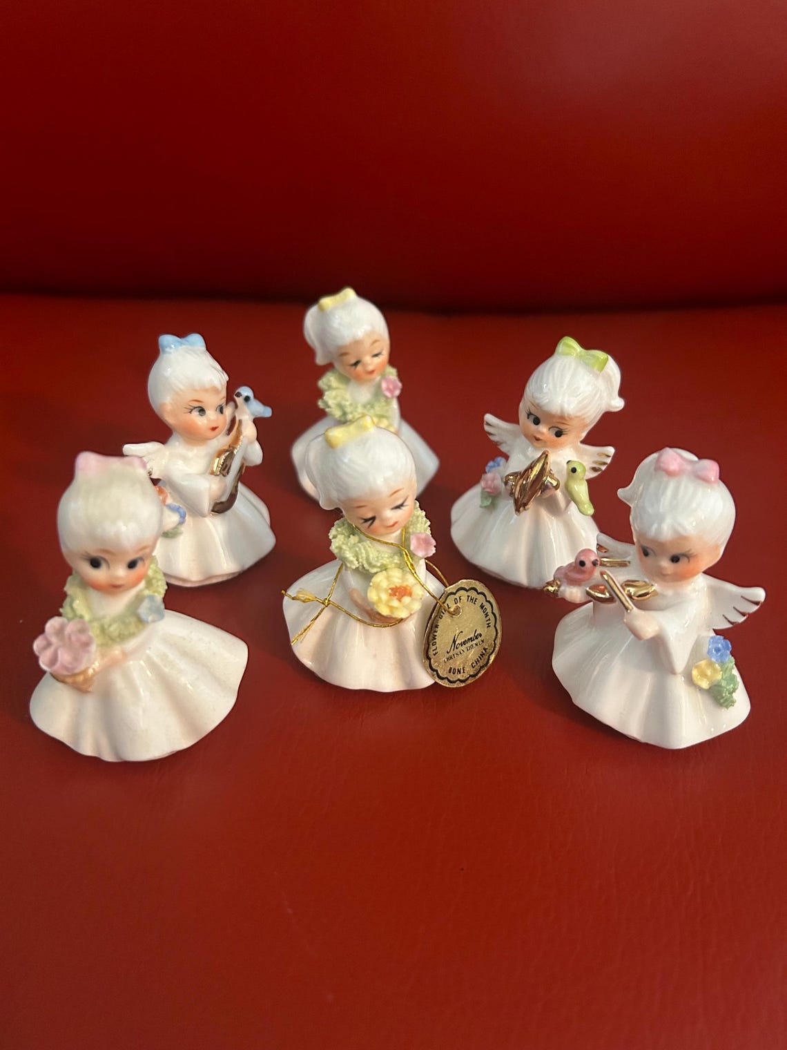 A Set of 6 Vintage Napco Miniature Porcelain Figurines. 3 Angels With ...