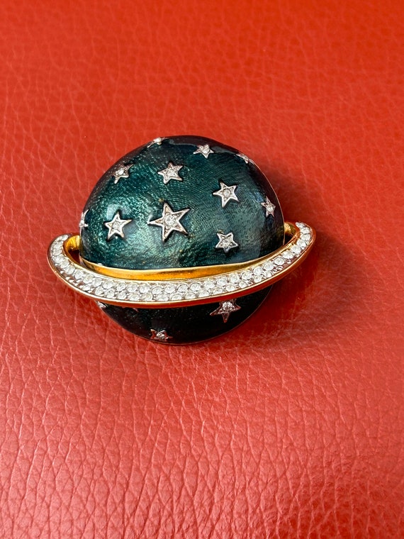 Vintage Butler & Wilson celestial Saturn green enamel… - Gem