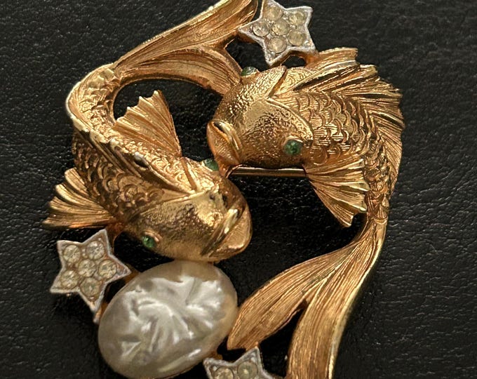 Rare Vintage P.I.M. Piscitelli 1950’s Zodiac Pisces Fish Brooch With ...