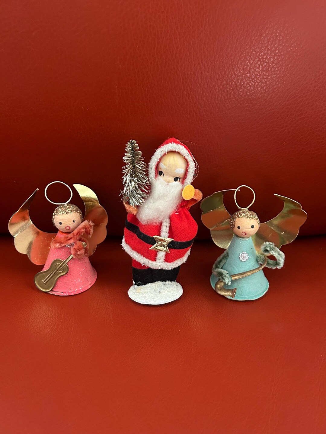 Vintage Putz Paper Mache Santa and 2 Angel Cardboard and Pipe Cleaner ...
