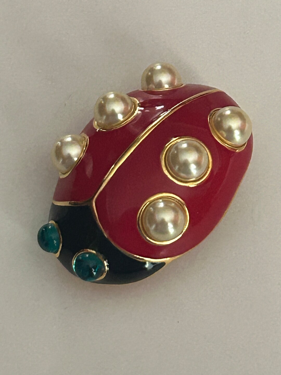 Vintage KJL Ladybug Brooch. Red& Black Enamel With Faux Pearls. Signed ...