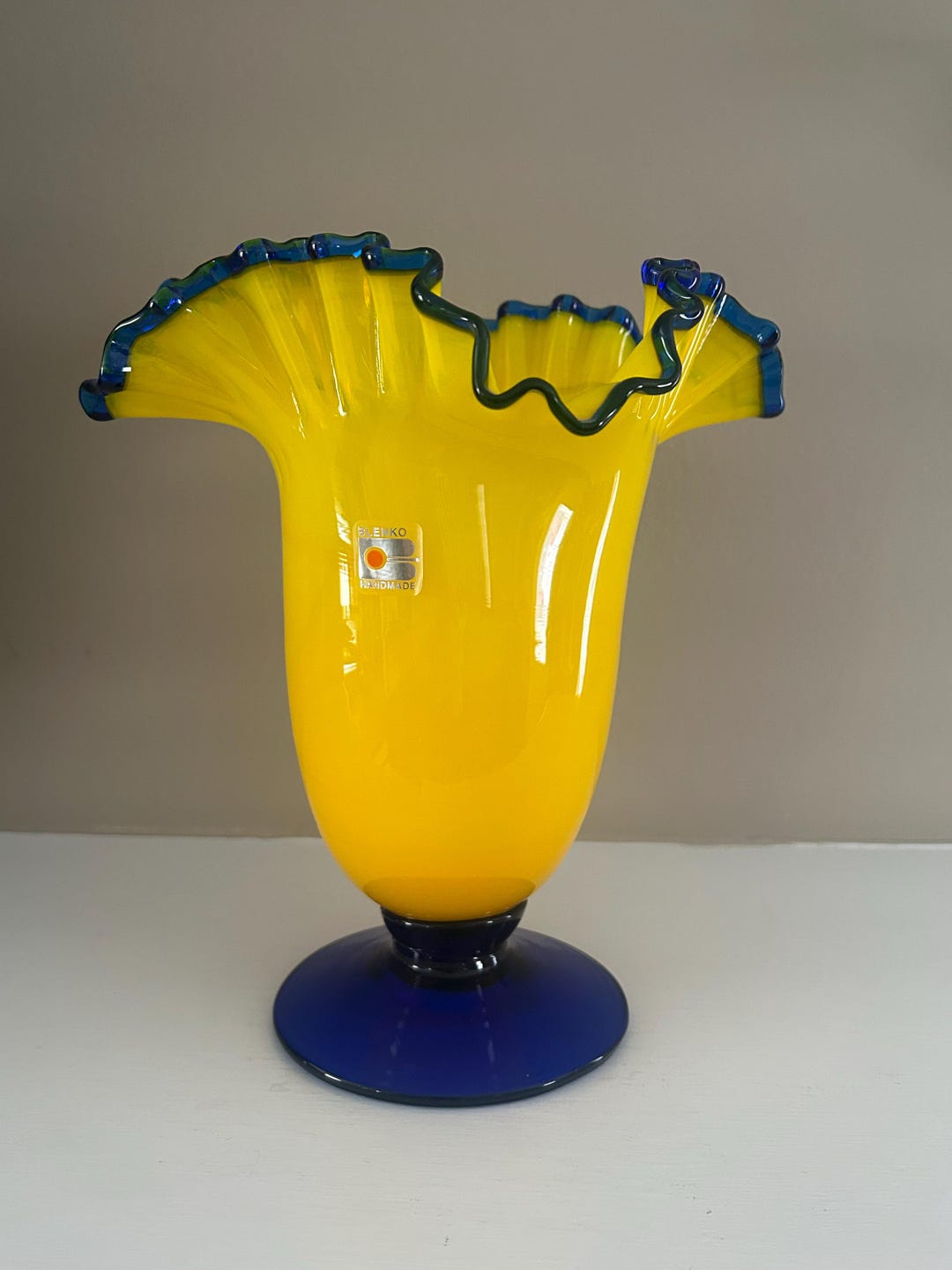 Vintage MCM Blenko Yellow and Cobalt Blue Fluted Glass Vase. Stunning ...
