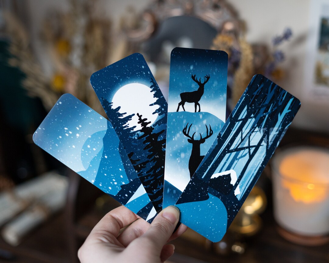 Winter Bookmarks Glossy Snow Forest Mountains Deer Gift for Readers ...