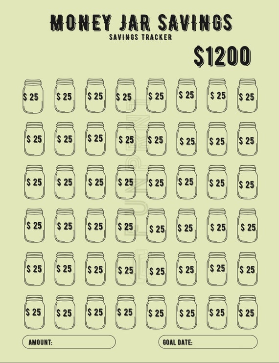 Printable Money Jar Savings Tracker - Etsy