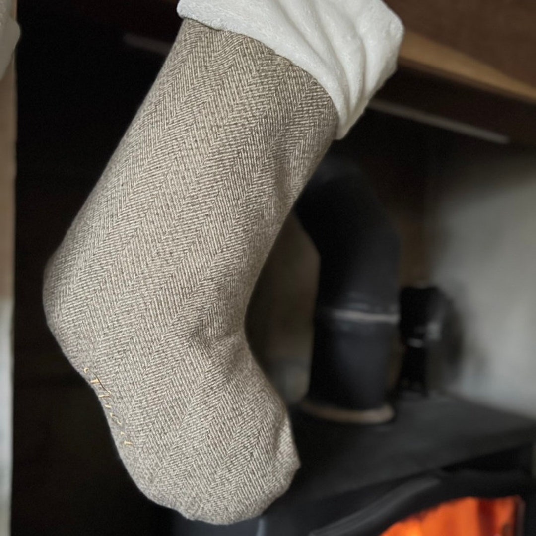 Luxury Christmas Stockings in Stone Beige Herringbone Tweed ...