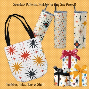 Mid-century Modern Vintage Atomic Stars Digital Paper Set of 20 Retro ...