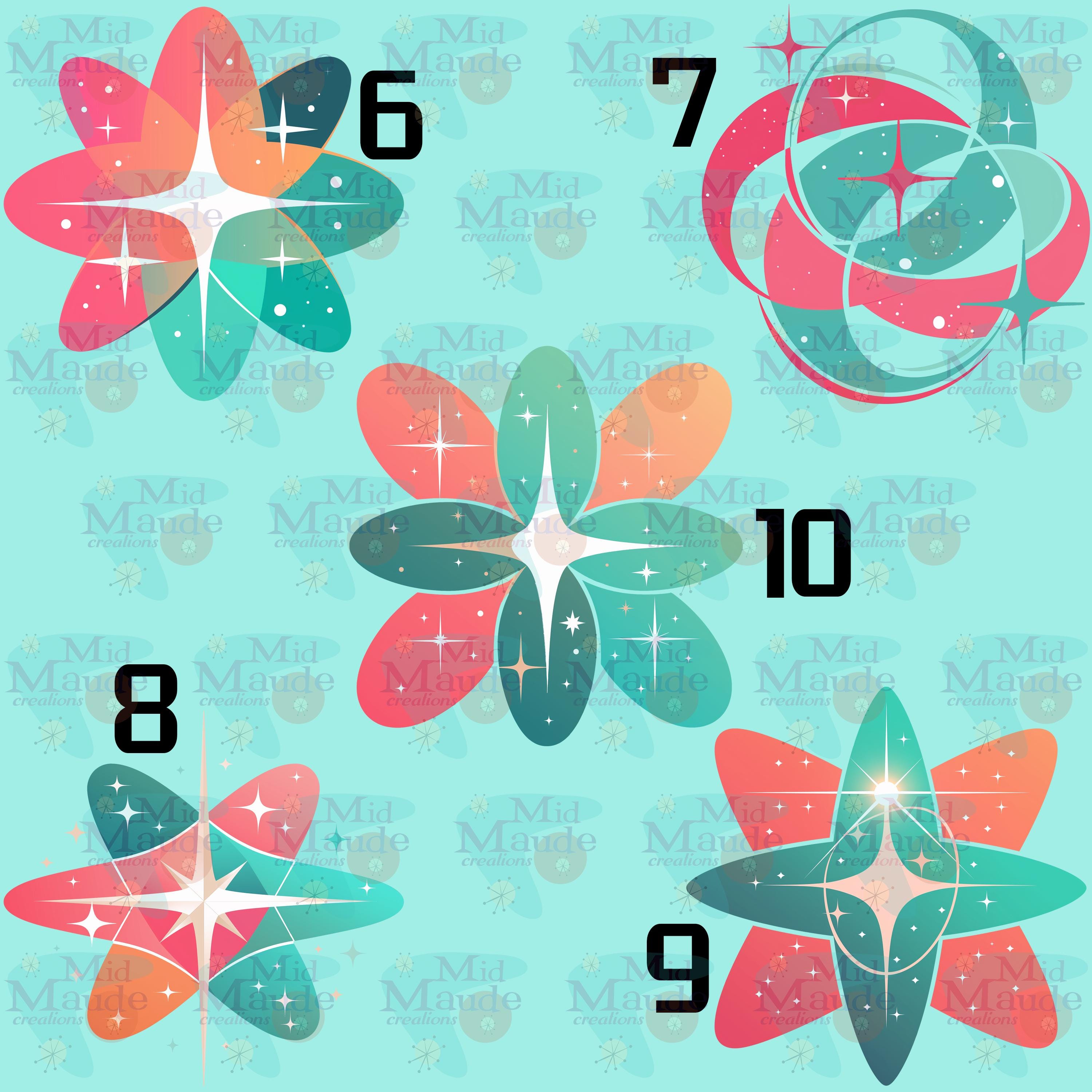Atomic Stars Mid-century Modern Clipart Images, Set of 25 Png Space Age ...