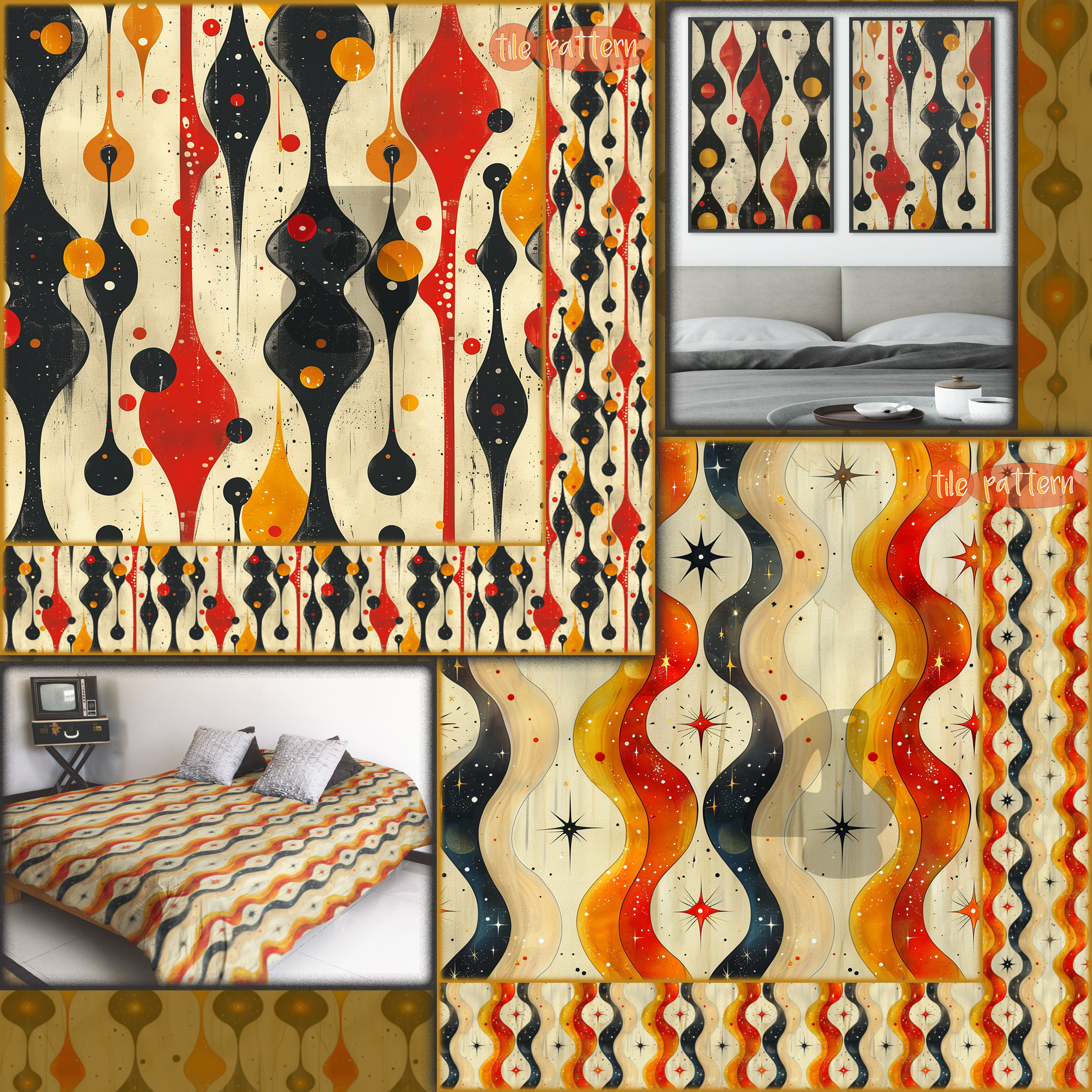 Atomic Curves Mid-century Modern Shapes Set of 20 Sheets of Digital ...