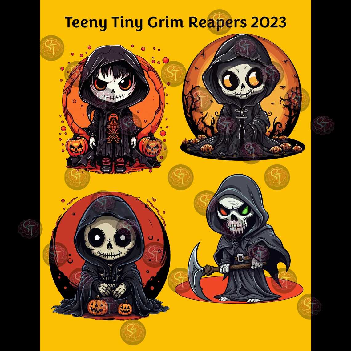 Teeny Tiny Grim Reapers Clipart Bundle Svg Png Downloadable Digital Art Files 300 Dpi for ...