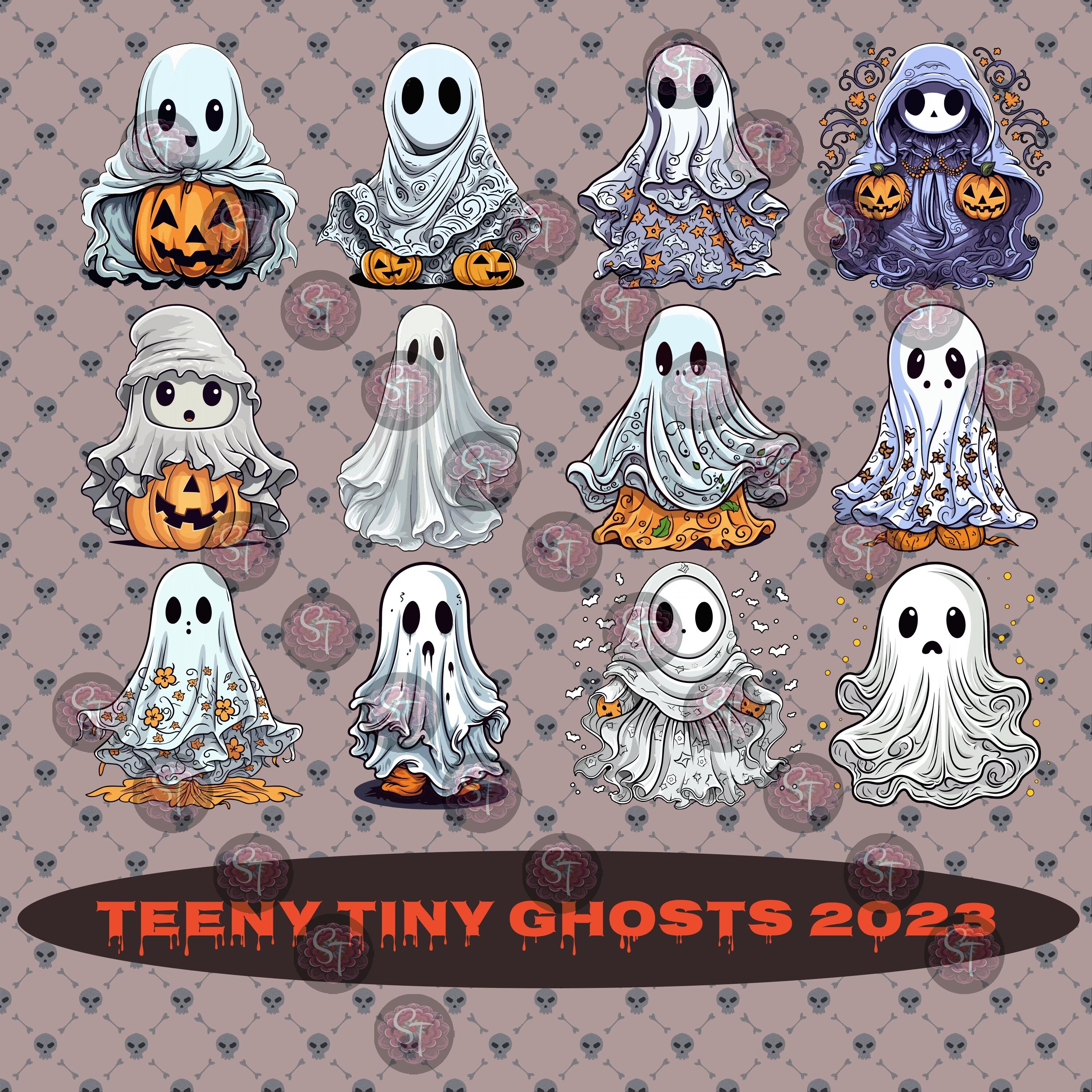 Halloween Clipart Bundle Teeny Tiny Ghosts Svg Png Downloadable Spooky ...
