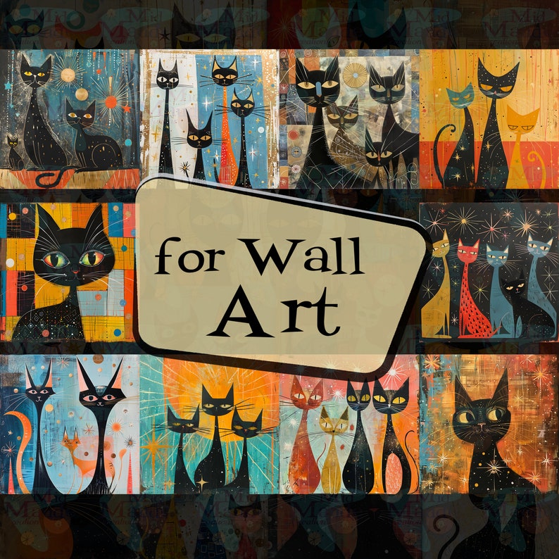 Mid-century Modern Mad Cats Mega Bundle Set of 50 PNG Downloadable ...