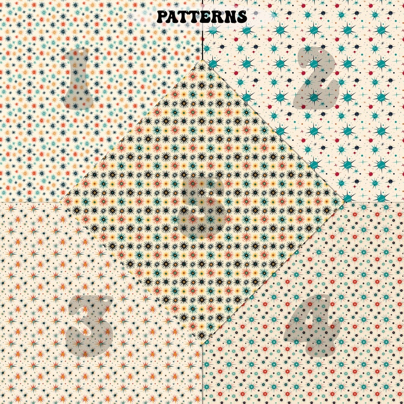 Mid-century Modern Stars Digital Paper Pack of 20 Retro Png ...