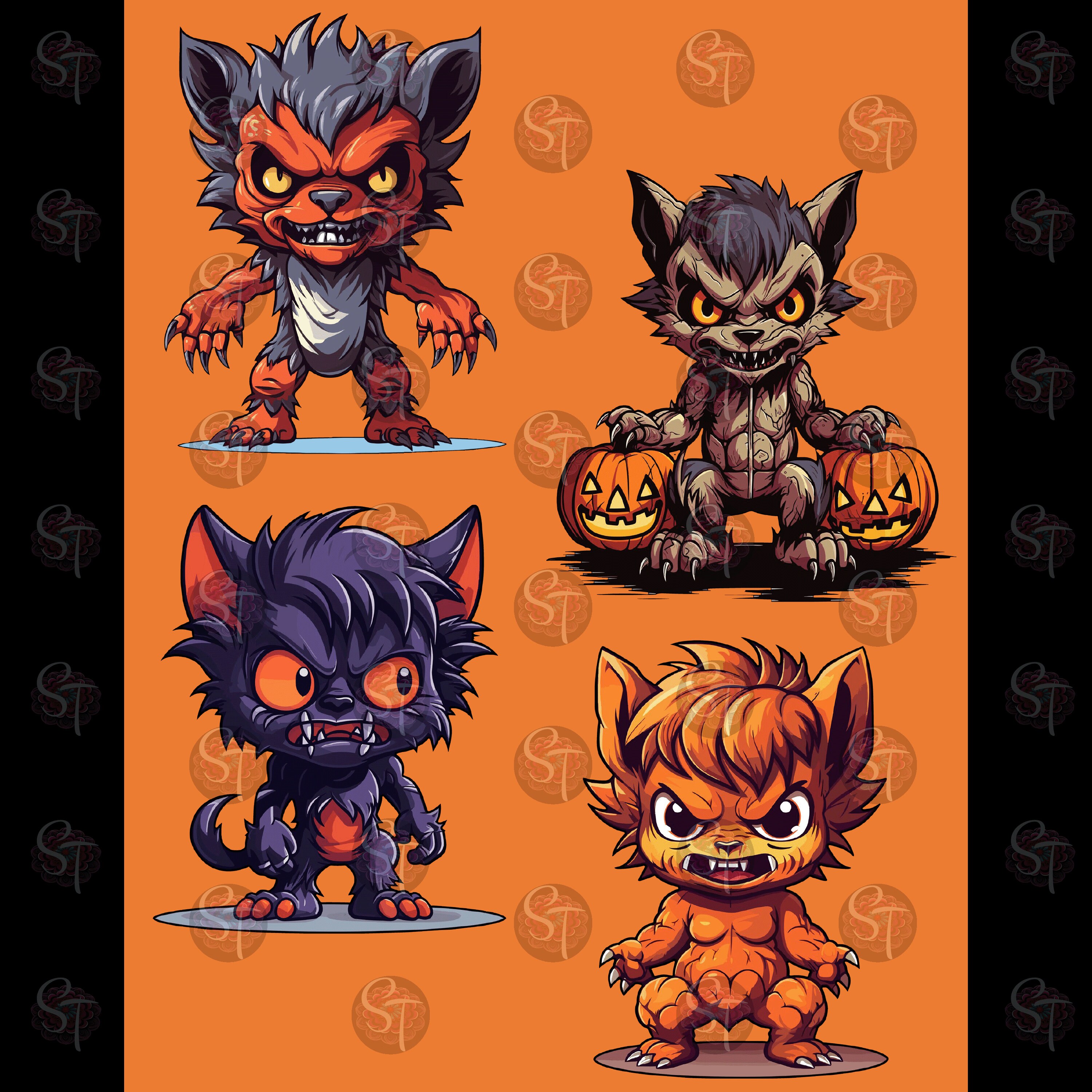 Teeny Tiny Werewolves Svg Clipart Bundle Png Downloadable Digital Art Files 300 Dpi | for ...