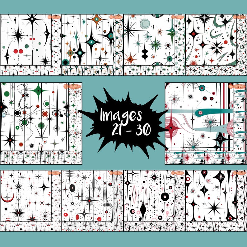 Mid-century Modern Digital Paper Set of 100 Downloadable Throwback ...