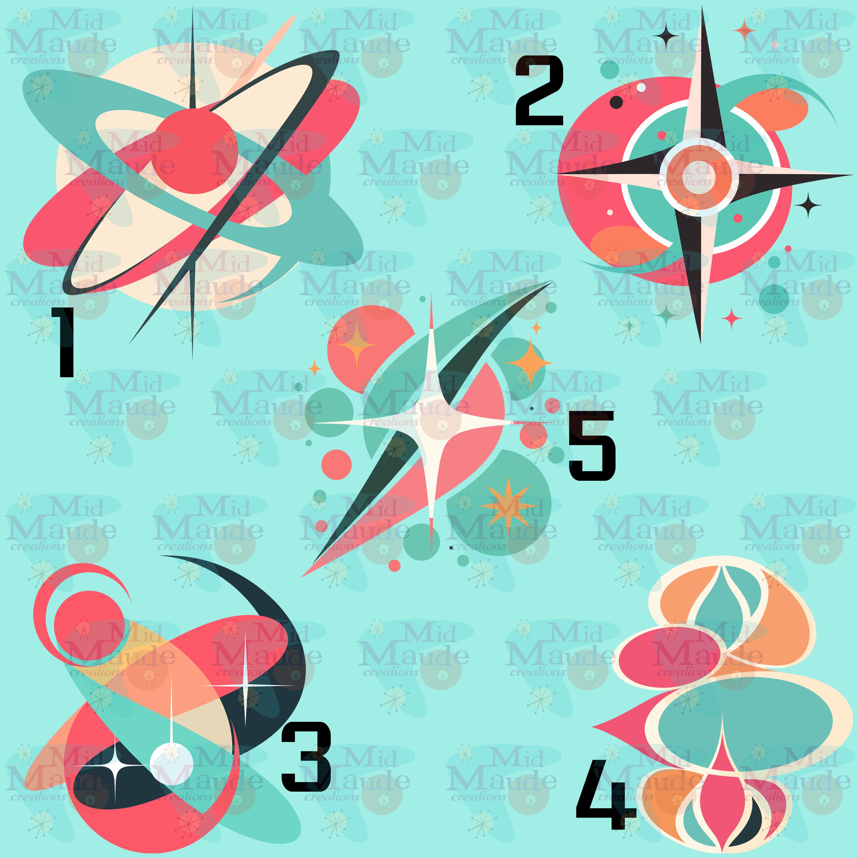 Atomic Orbitals Mid-century Modern Clipart Images, Set of 25 Png Space ...