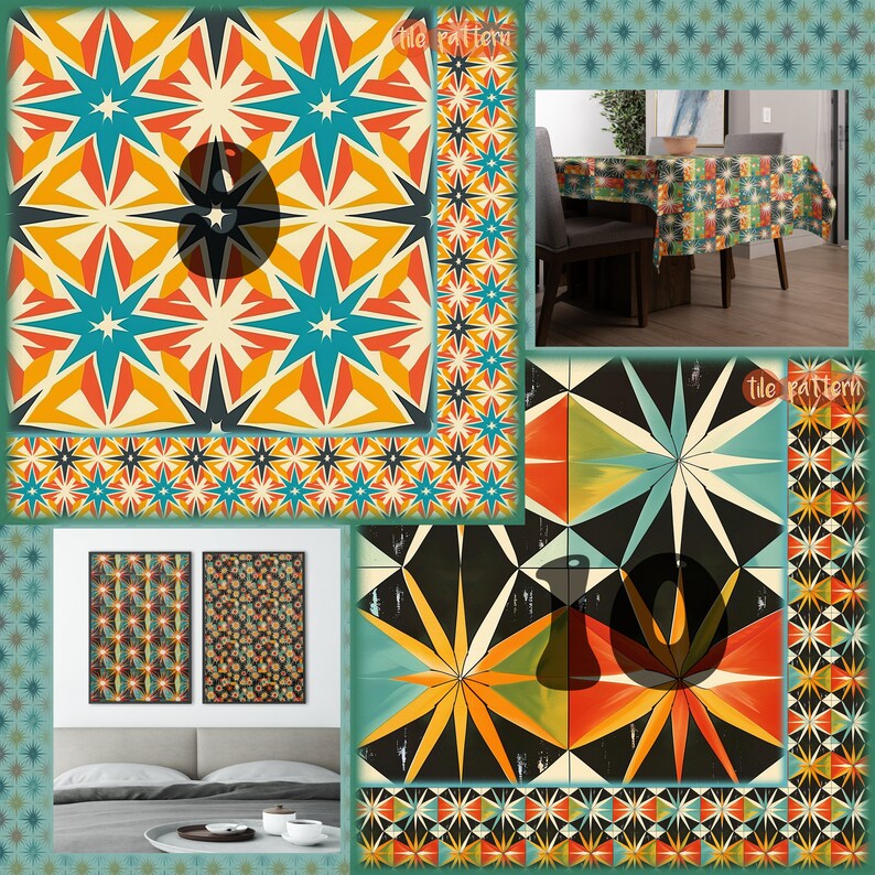 Franciscan Stars Mid-century Modern Set of 20 Sheets of Digital Paper ...