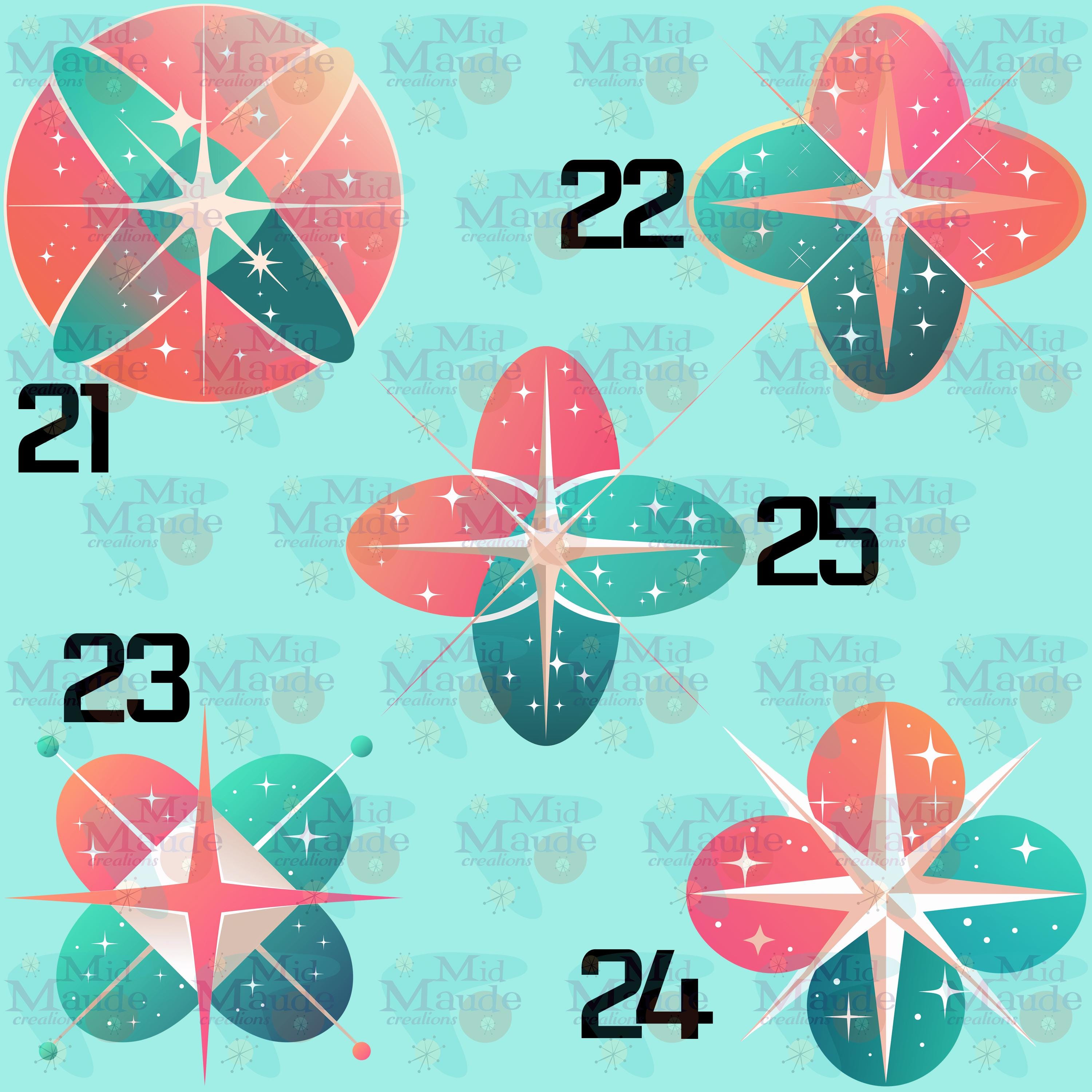 Atomic Stars Mid-century Modern Clipart Images, Set of 25 Png Space Age ...