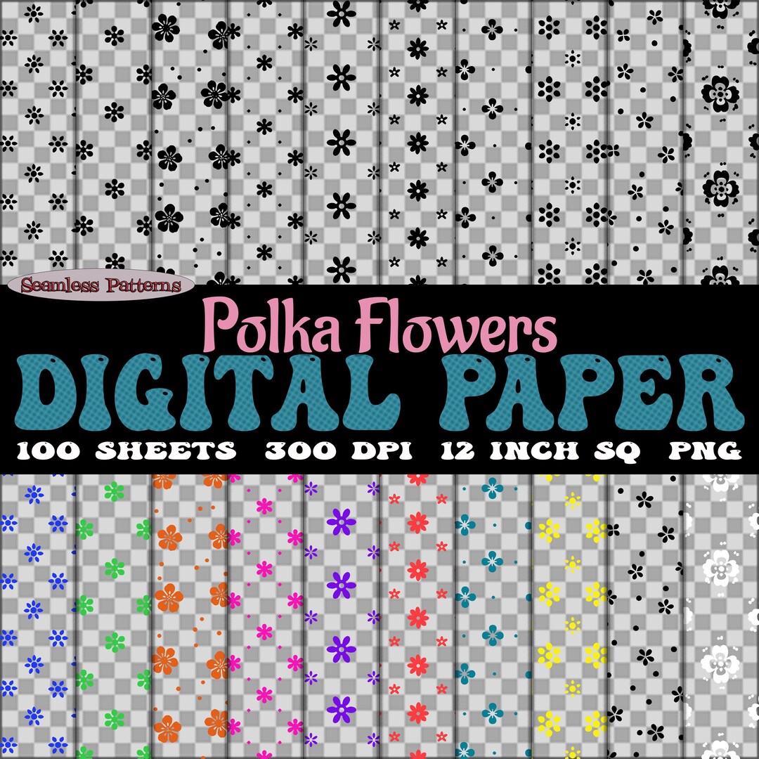 Polka Dot Flowers Digital Paper Set of 100 Downloadable Seamless ...