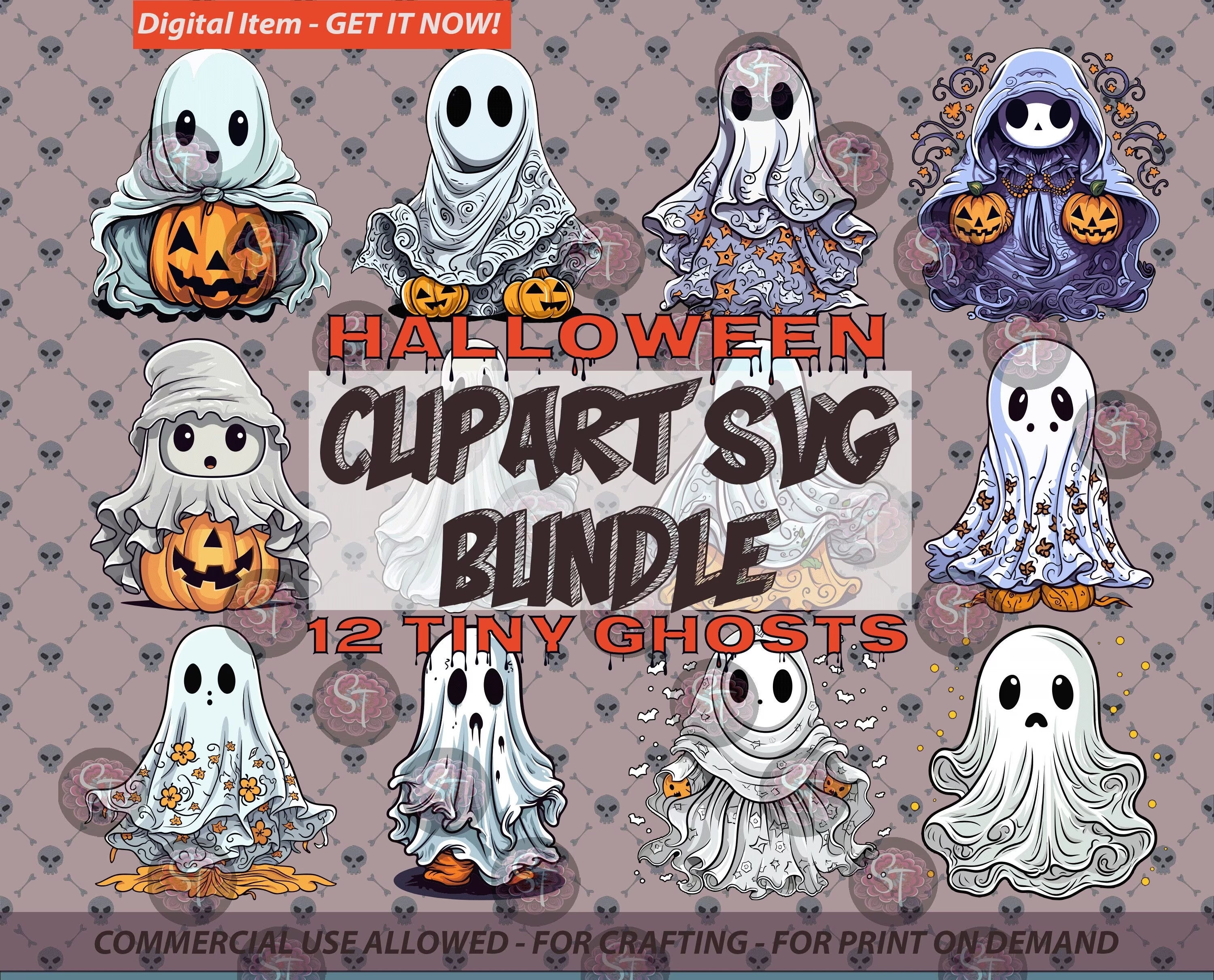 Halloween Clipart Bundle Teeny Tiny Ghosts Svg Png Downloadable Spooky ...