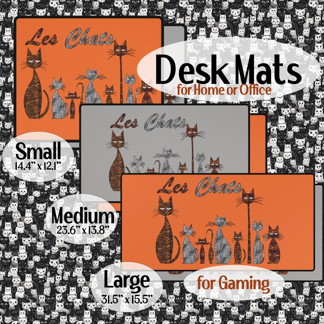 Cute Kitties Desk Mats Mid-century Modern Black Cats Computer Mousepad ...