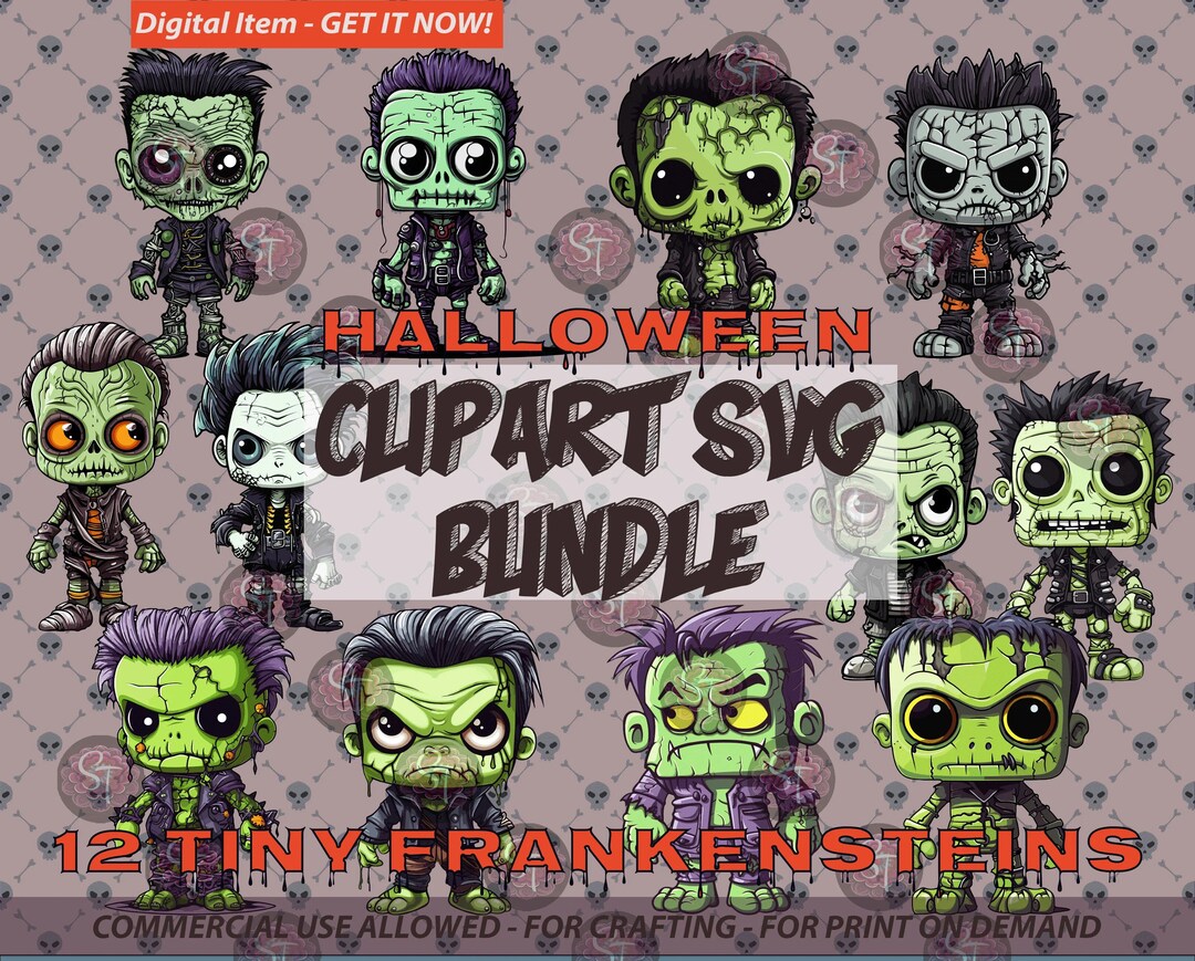 Teeny Tiny Frankenstein Monsters Clipart Bundle Downloadable Png Svg ...