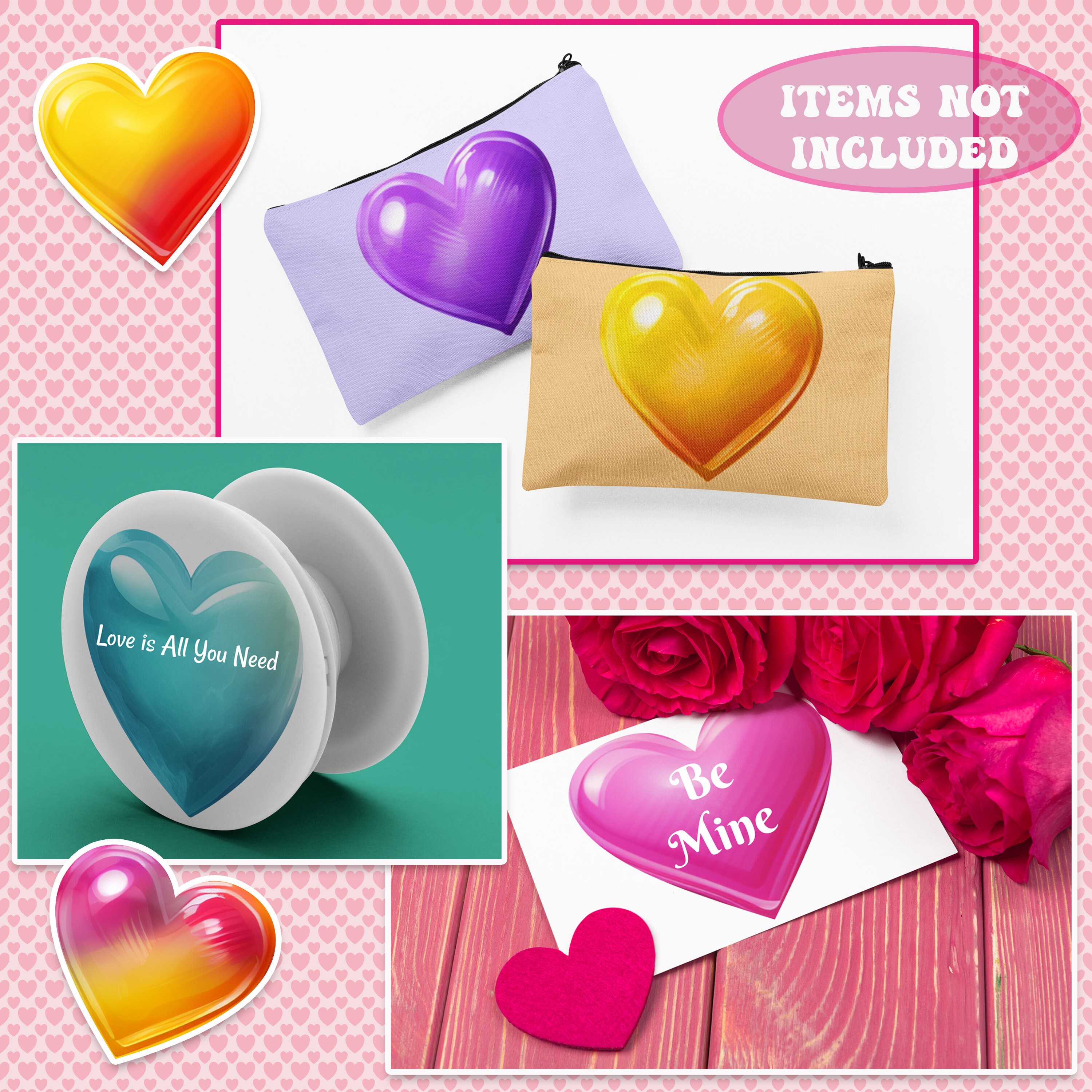 3D Rainbow Hearts Valentine's Day Png Clipart Bundle Downloadable ...