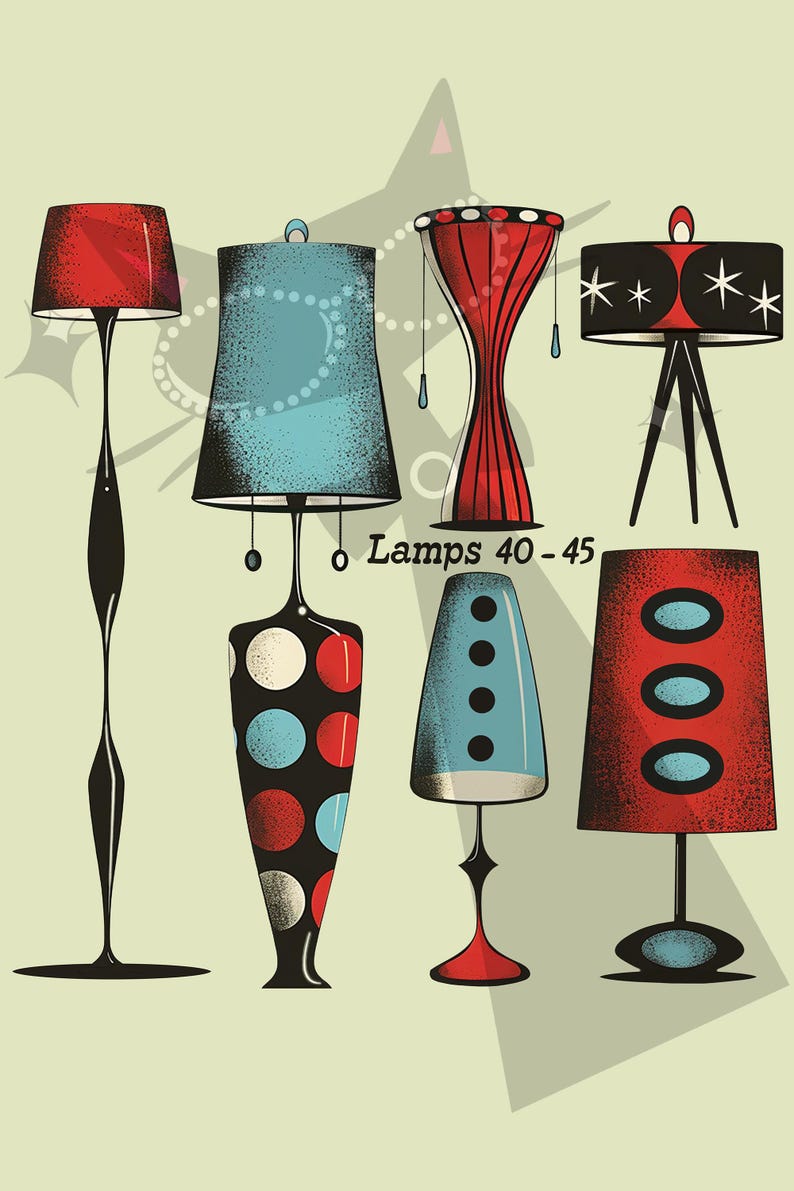 Wacky Lamps Set of 50 Clipart Images for Easy Cut & Collage, Mid ...