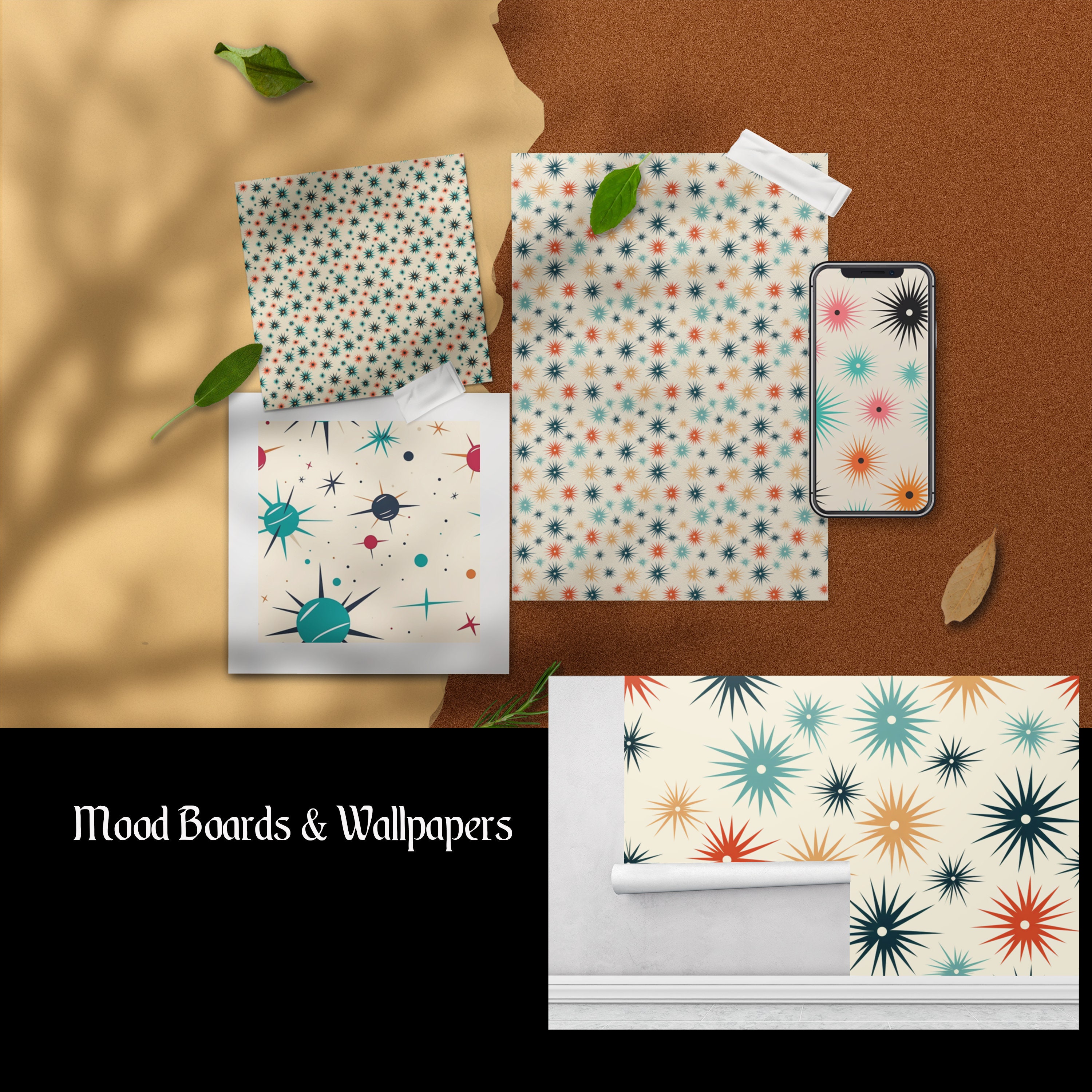 Mid-century Modern Stars Digital Paper Pack of 20 Retro Png ...