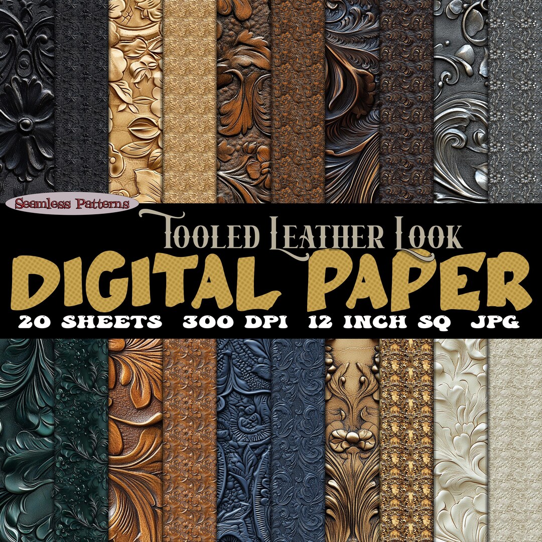 Tooled Leather Look Digital Paper Set of 20 Downloadable Seamless ...