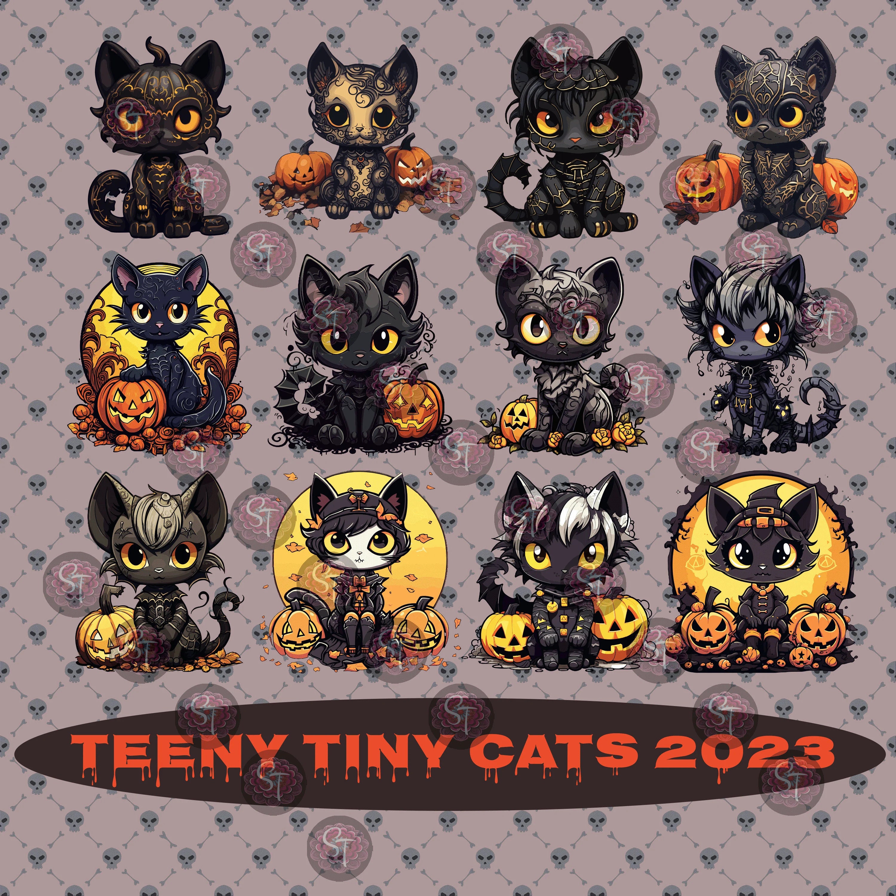 Teeny Tiny Black Cats Clipart Bundle, Downloadable Digital Png Svg ...