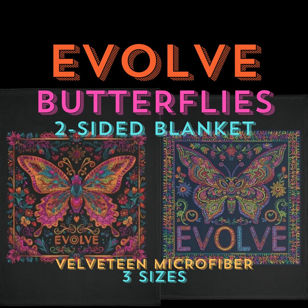 Evolve Butterflies in Rainbow Colors Velveteen Microfiber Blanket, Two ...