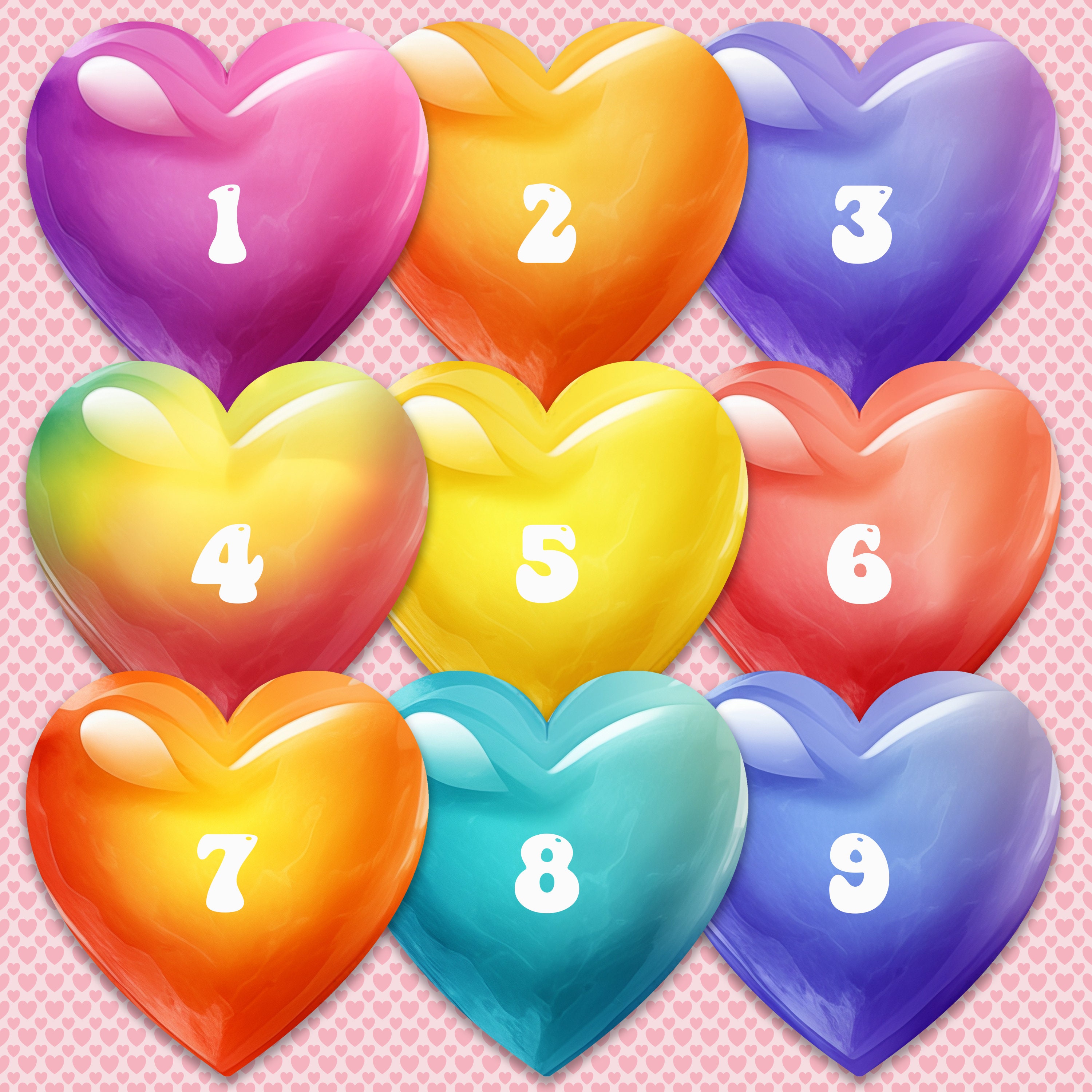3D Rainbow Hearts Valentine's Day Png Clipart Bundle Downloadable ...
