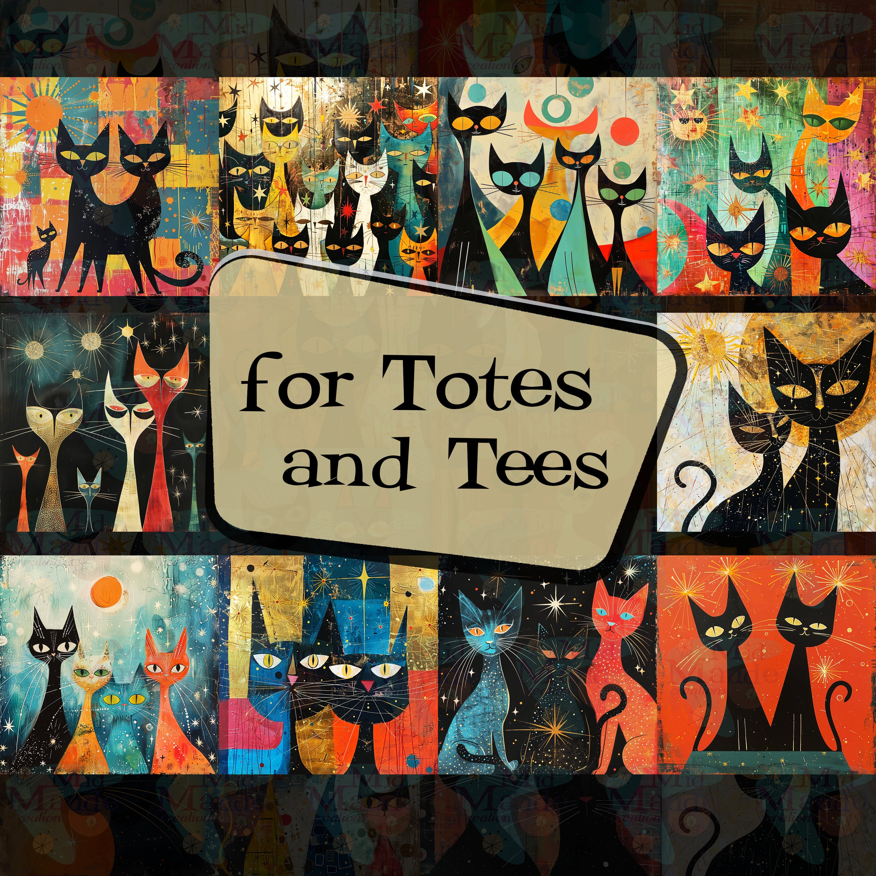 Mid-century Modern Mad Cats Mega Bundle Set of 50 PNG Downloadable ...